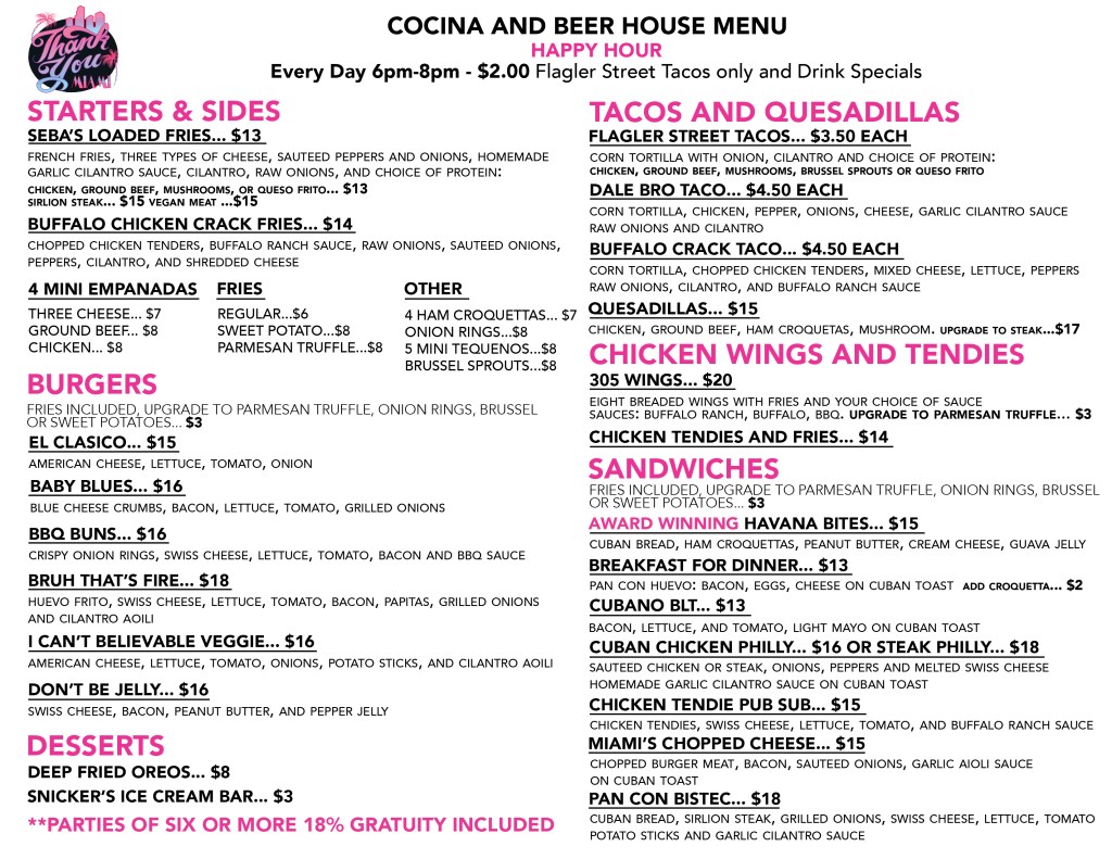 Menu – cocina and beerhouse est. 2021